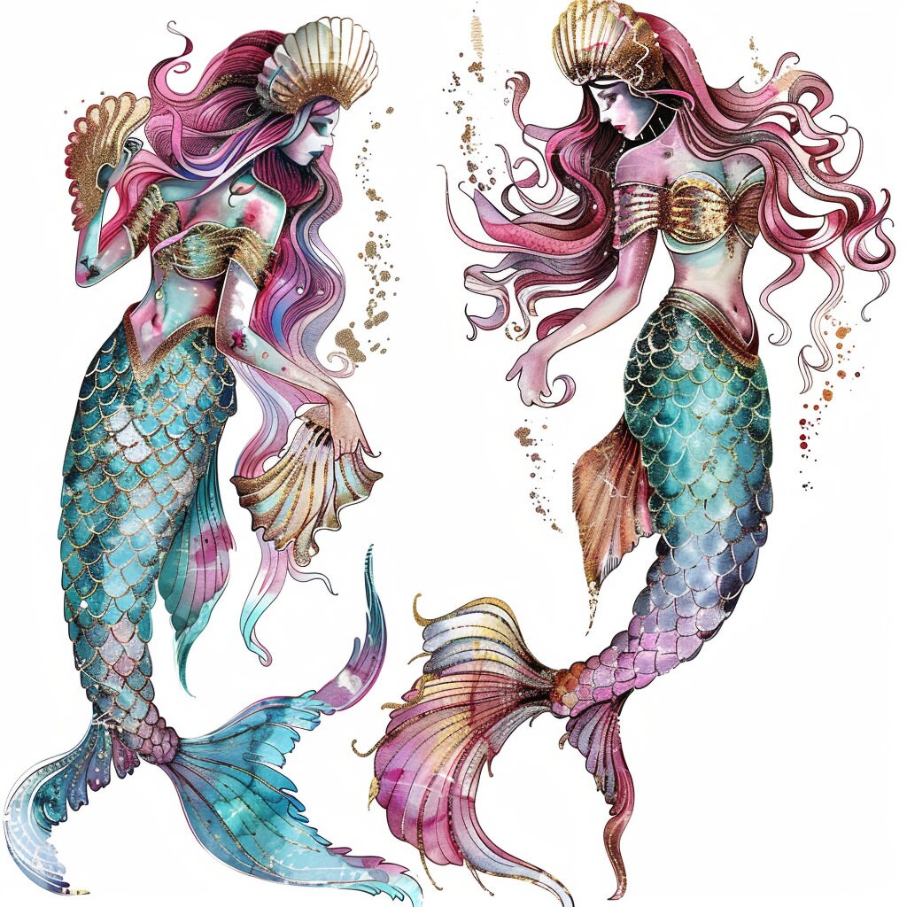 20watercolor Mermaid Clipart, Mermaid Fashion, Printable Watercolor ...