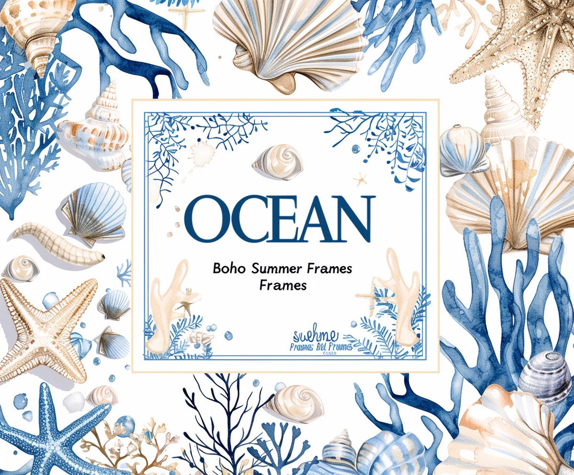 OCEAN Boho, Summer Clipart, Ocean Clipart, Coral Clipart, Watercolor ...