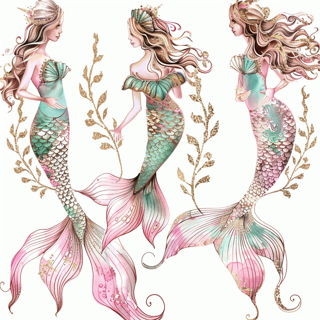 20watercolor Mermaid Clipart, Mermaid Fashion, Printable Watercolor ...