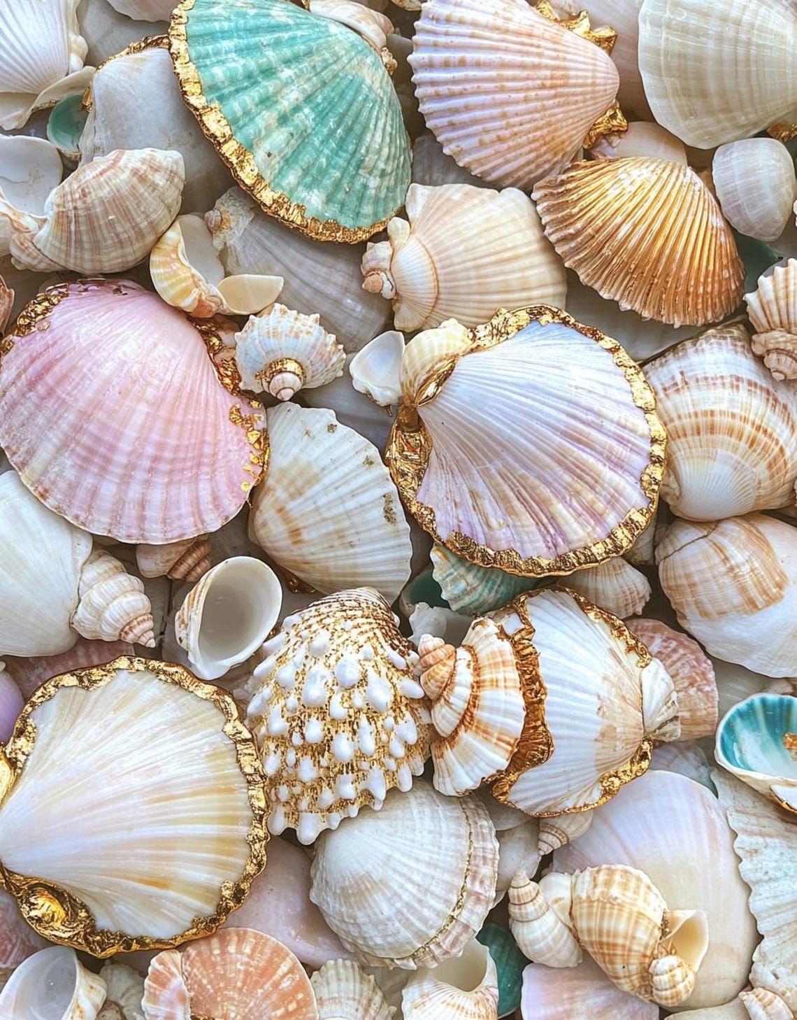 Realistic 600 DPI Gold Gilded Seashell Collection - Luxurious Seashells ...