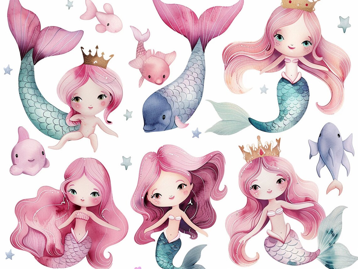 Little Mermaid Png, Sea Animals Clipart, Mermaid Castle, Watercolor ...