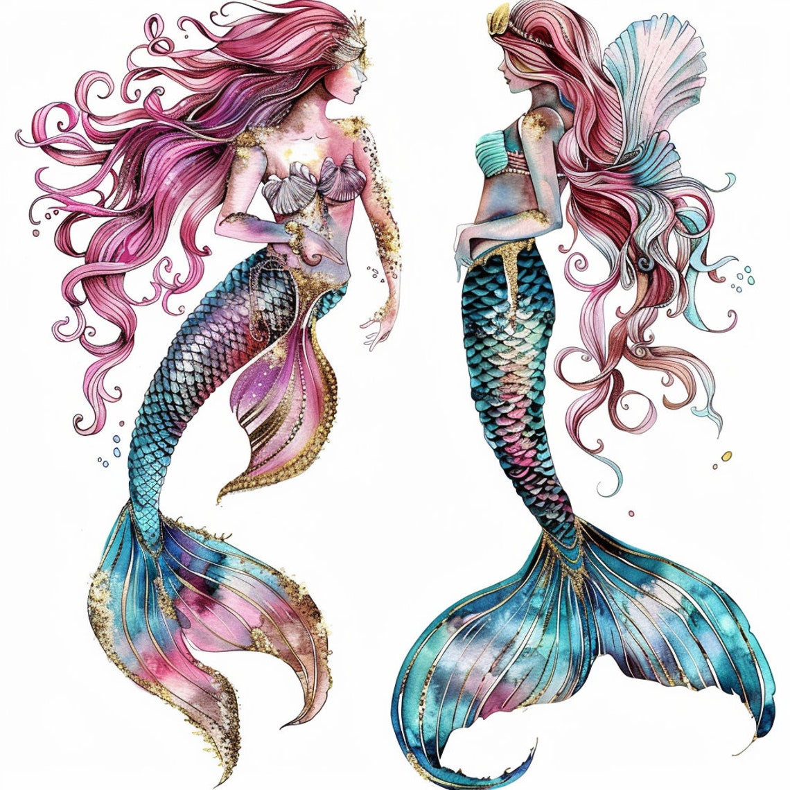 20watercolor Mermaid Clipart, Mermaid Fashion, Printable Watercolor ...