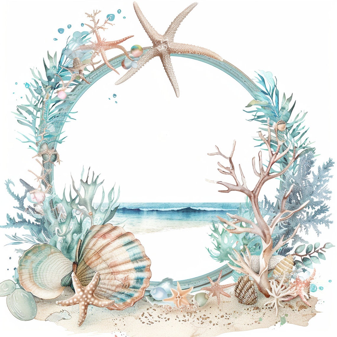 OCEAN Boho, Summer Clipart, Ocean Clipart, Coral Clipart, Watercolor ...
