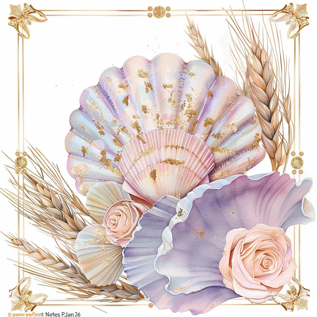 10 Floral Seashells Clipart, Sea Shells Clipart, Printable Watercolor ...