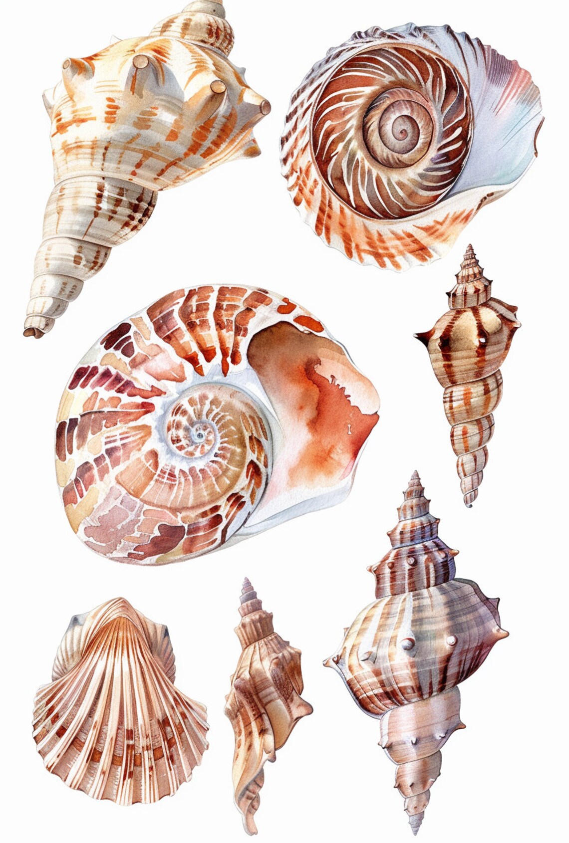 Watercolor Seashell Clipart Bundle - 100 High-quality Vintage Designs ...