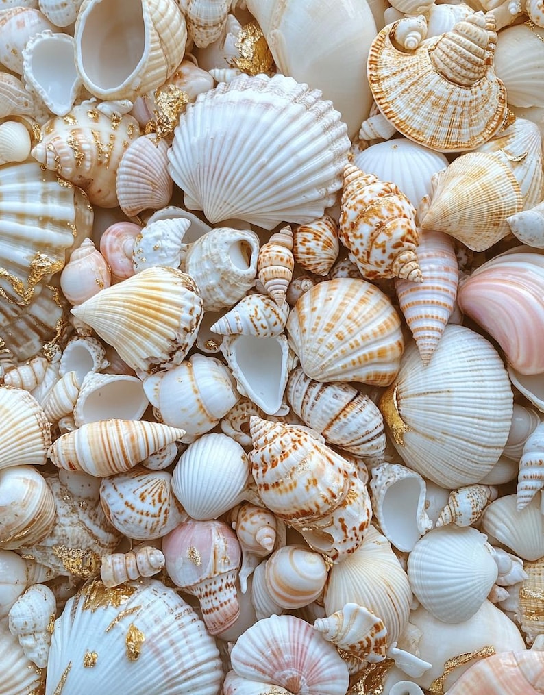 Realistic 600 DPI Gold Gilded Seashell Collection - Luxurious Seashells ...