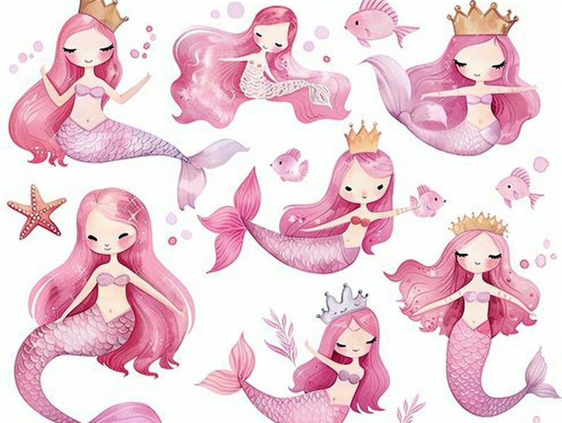 Little Mermaid Png, Sea Animals Clipart, Mermaid Castle, Watercolor ...