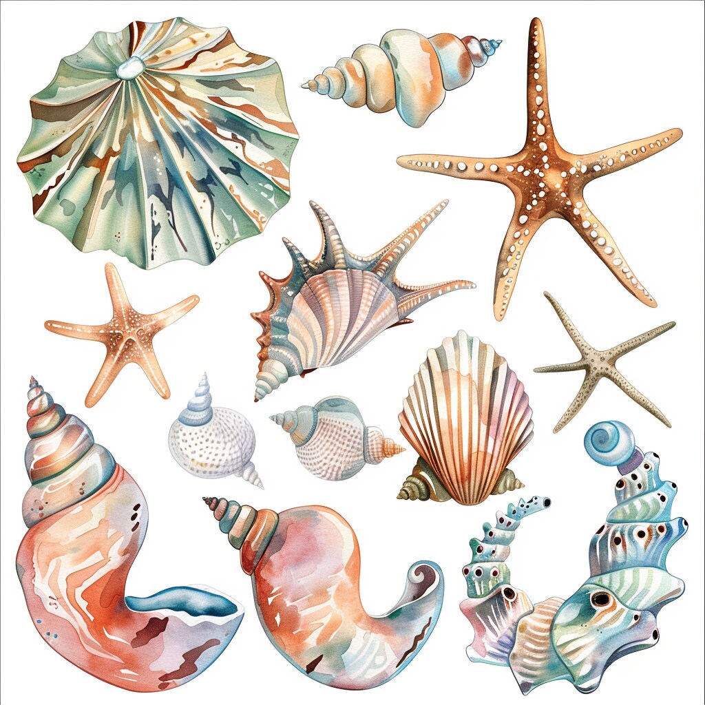 Watercolor Seashell Clipart Bundle - 100 High-quality Vintage Designs ...