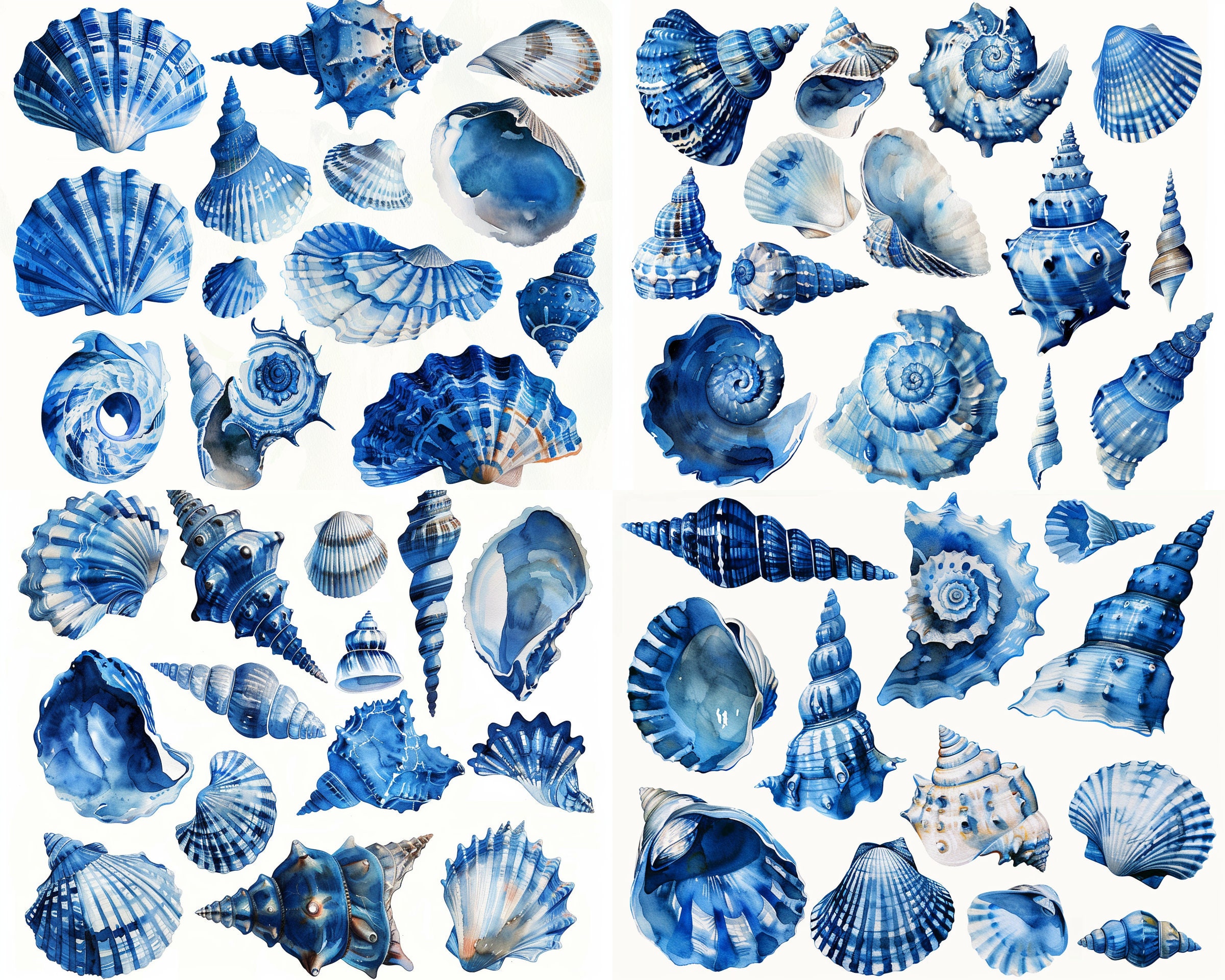 Nautical Watercolor Shell Clipart- 20 Transparent Background PNG ...
