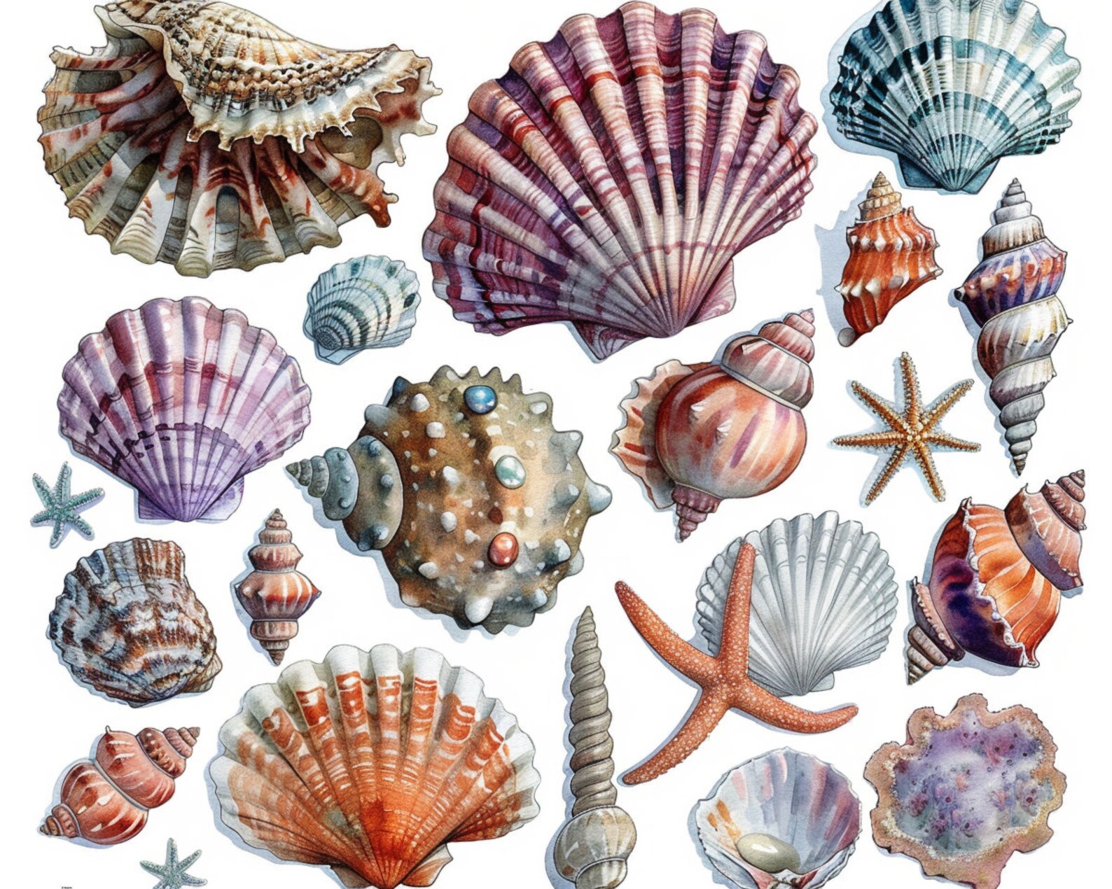 SEA SHELLS - 20 Clip Arts (400 Dpi, Sea Anemone, Sea Horse, Bundle ...