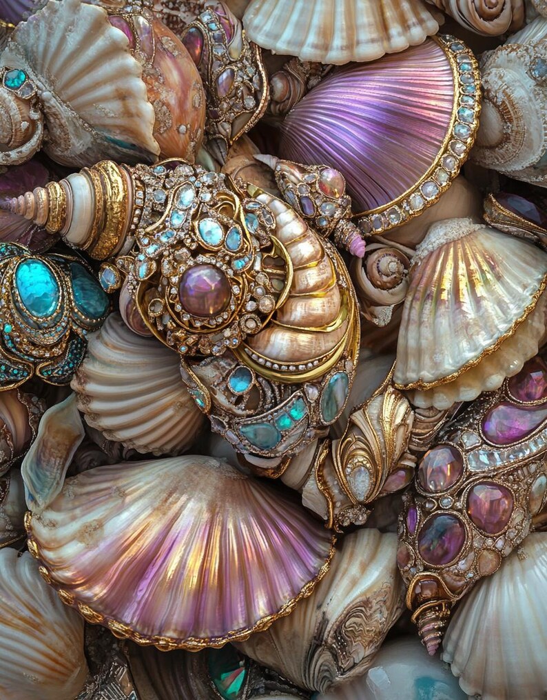 Realistic 600 DPI Gold Gilded Seashell Collection - Luxurious Seashells ...