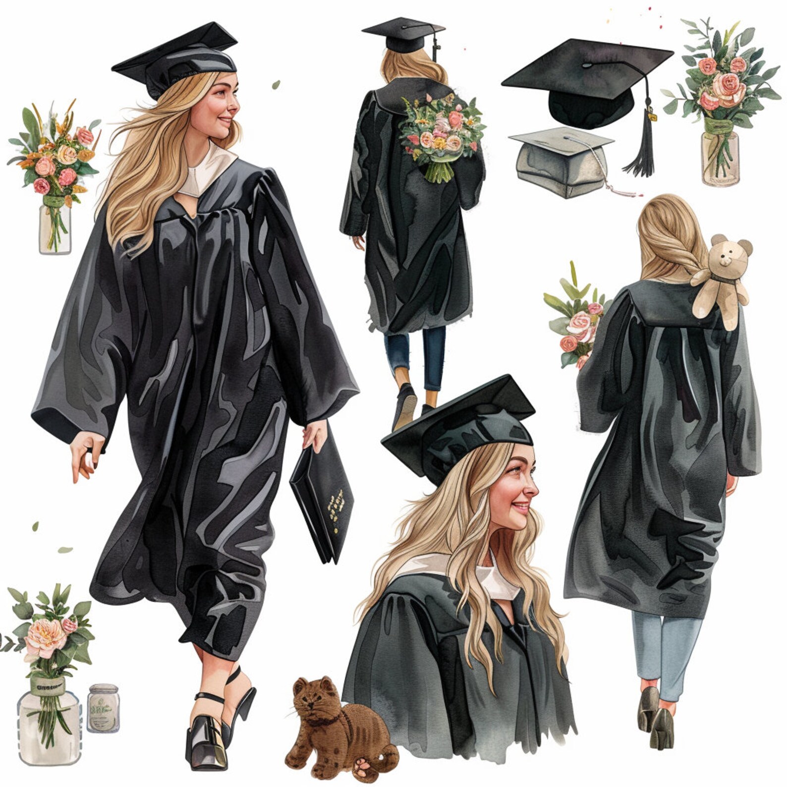 Watercolor Graduation Png, Graduation Cap, Graduation Clipart ...