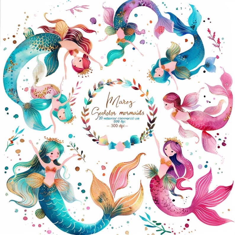 20watercolor Mermaid Clipart, Mermaid Fashion, Printable Watercolor ...