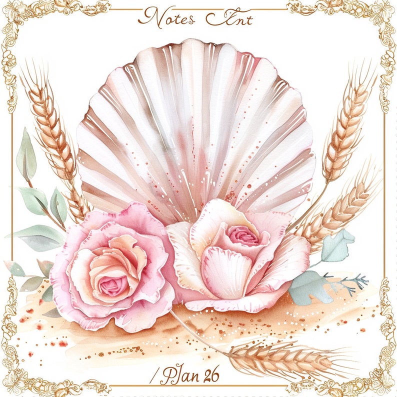 10 Floral Seashells Clipart, Sea Shells Clipart, Printable Watercolor ...