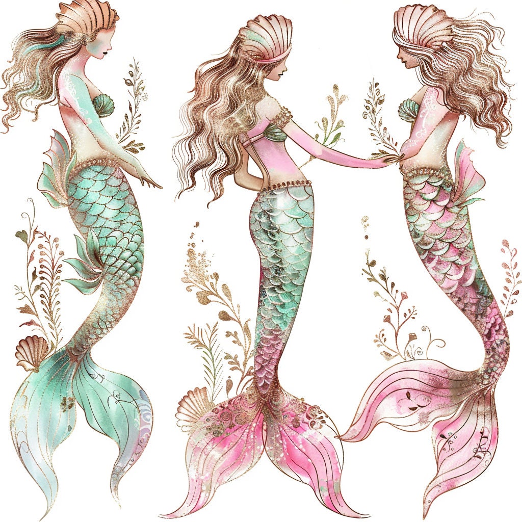20watercolor Mermaid Clipart, Mermaid Fashion, Printable Watercolor ...
