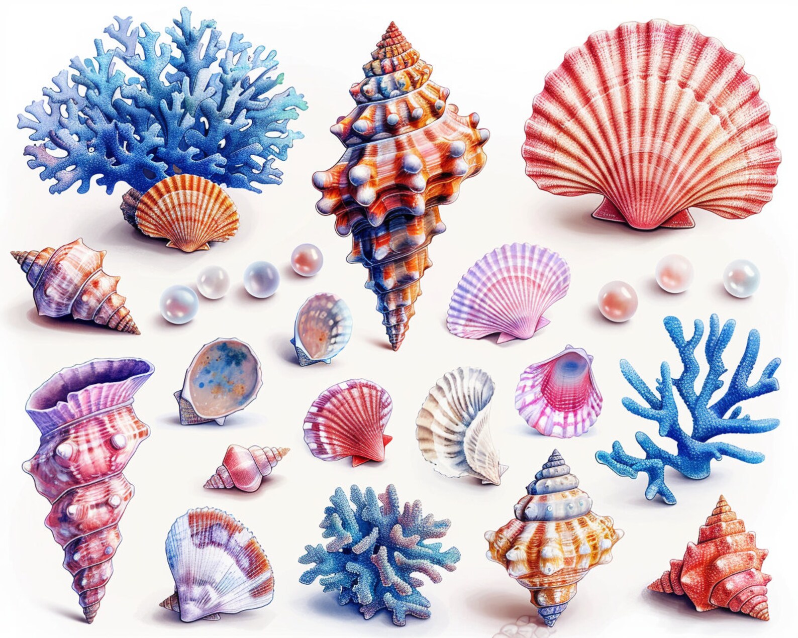 SEA SHELLS - 20 Clip Arts (400 Dpi, Sea Anemone, Sea Horse, Bundle ...