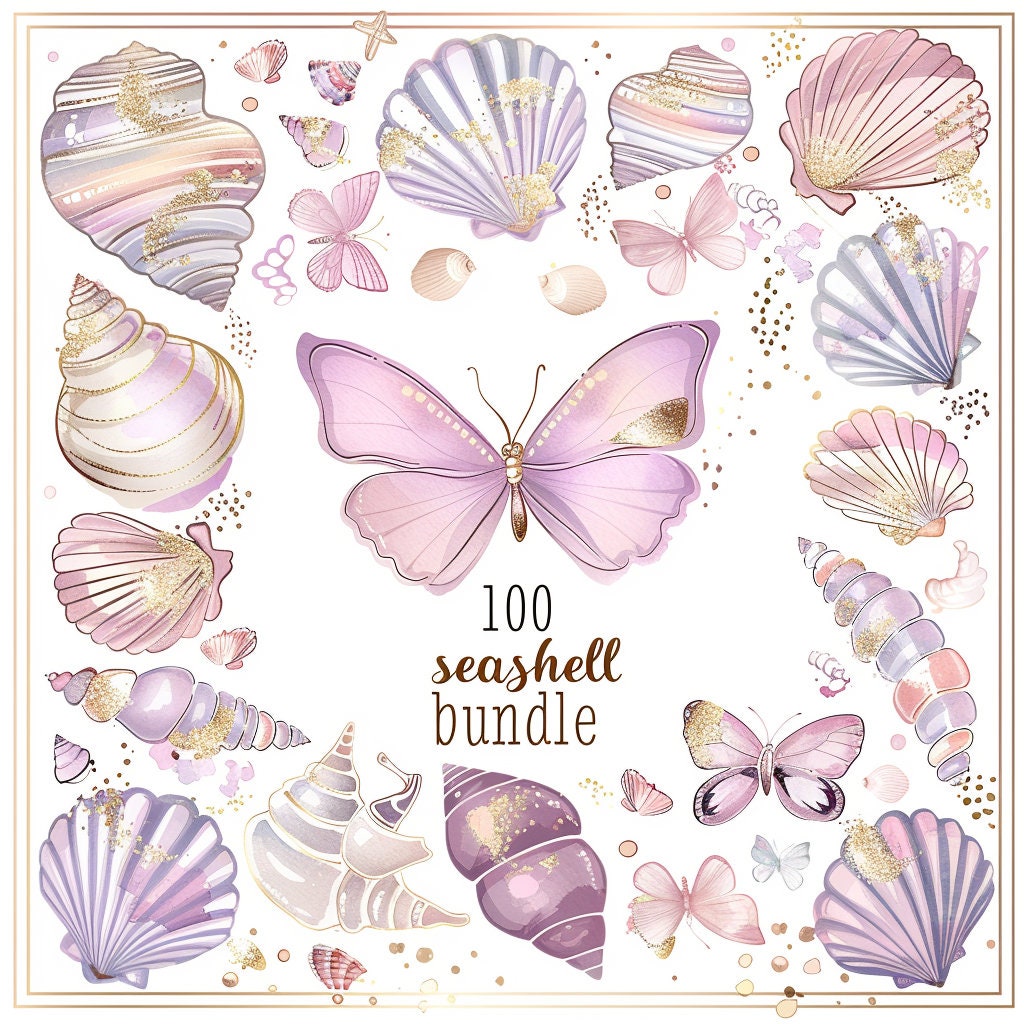 100 Butterfly and Seashell Clipart Designs Bundle - Ocean Elements ...