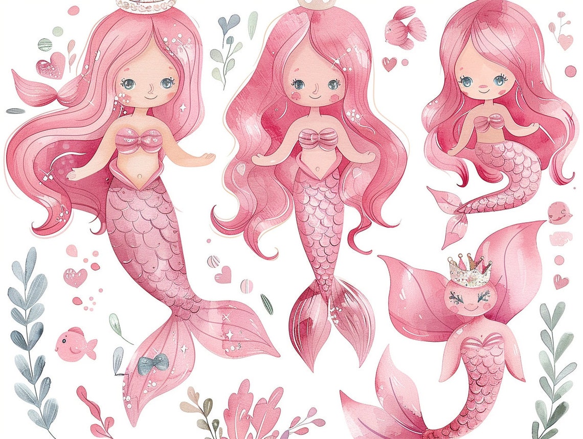 Little Mermaid Png, Sea Animals Clipart, Mermaid Castle, Watercolor ...