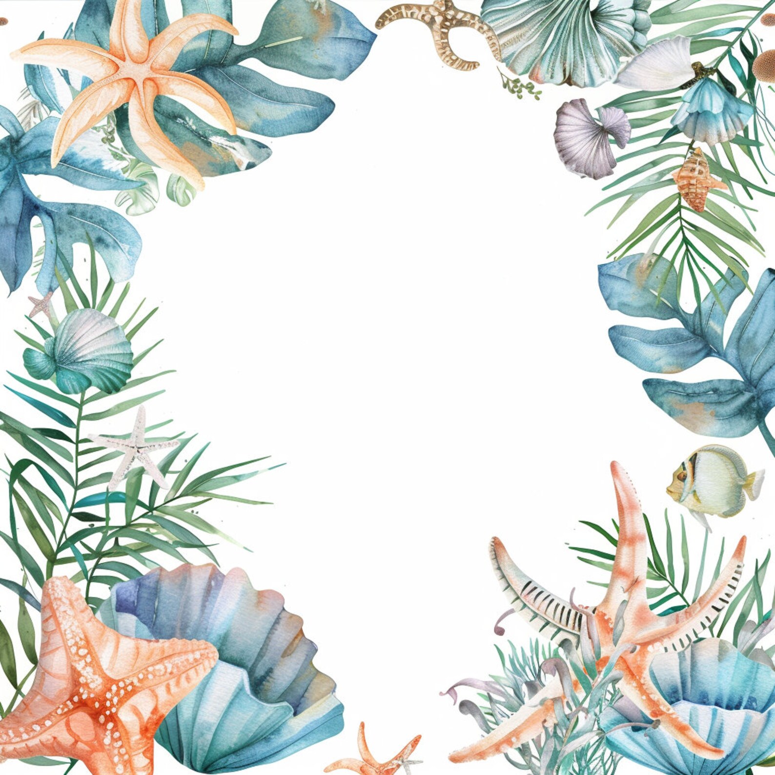 OCEAN Boho, Summer Clipart, Ocean Clipart, Coral Clipart, Watercolor ...