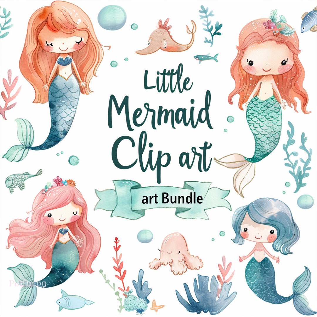 Mermaid Watercolor Clipart PNG Bundle. Massive Bundle. Digital Download ...