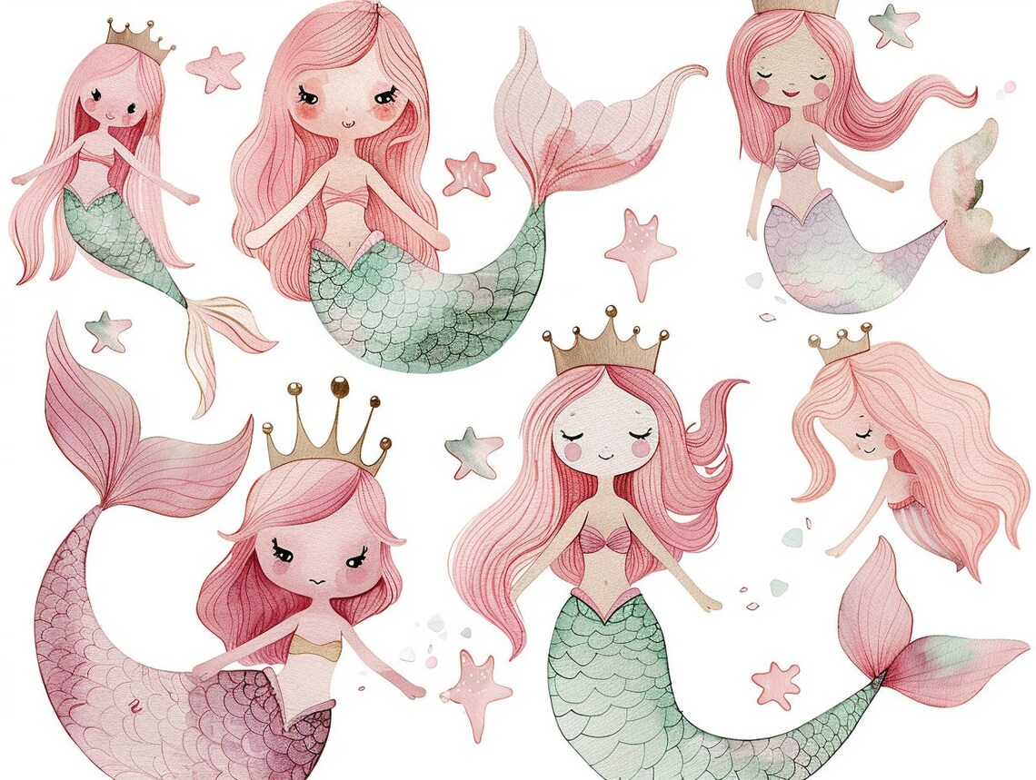 Little Mermaid Png, Sea Animals Clipart, Mermaid Castle, Watercolor ...