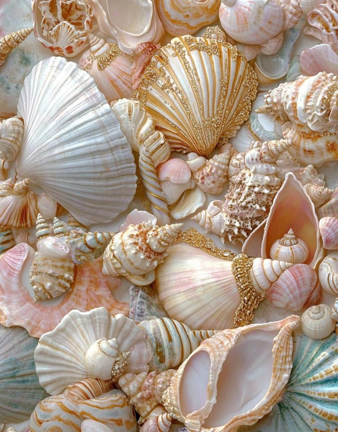 Realistic 600 DPI Gold Gilded Seashell Collection - Luxurious Seashells ...