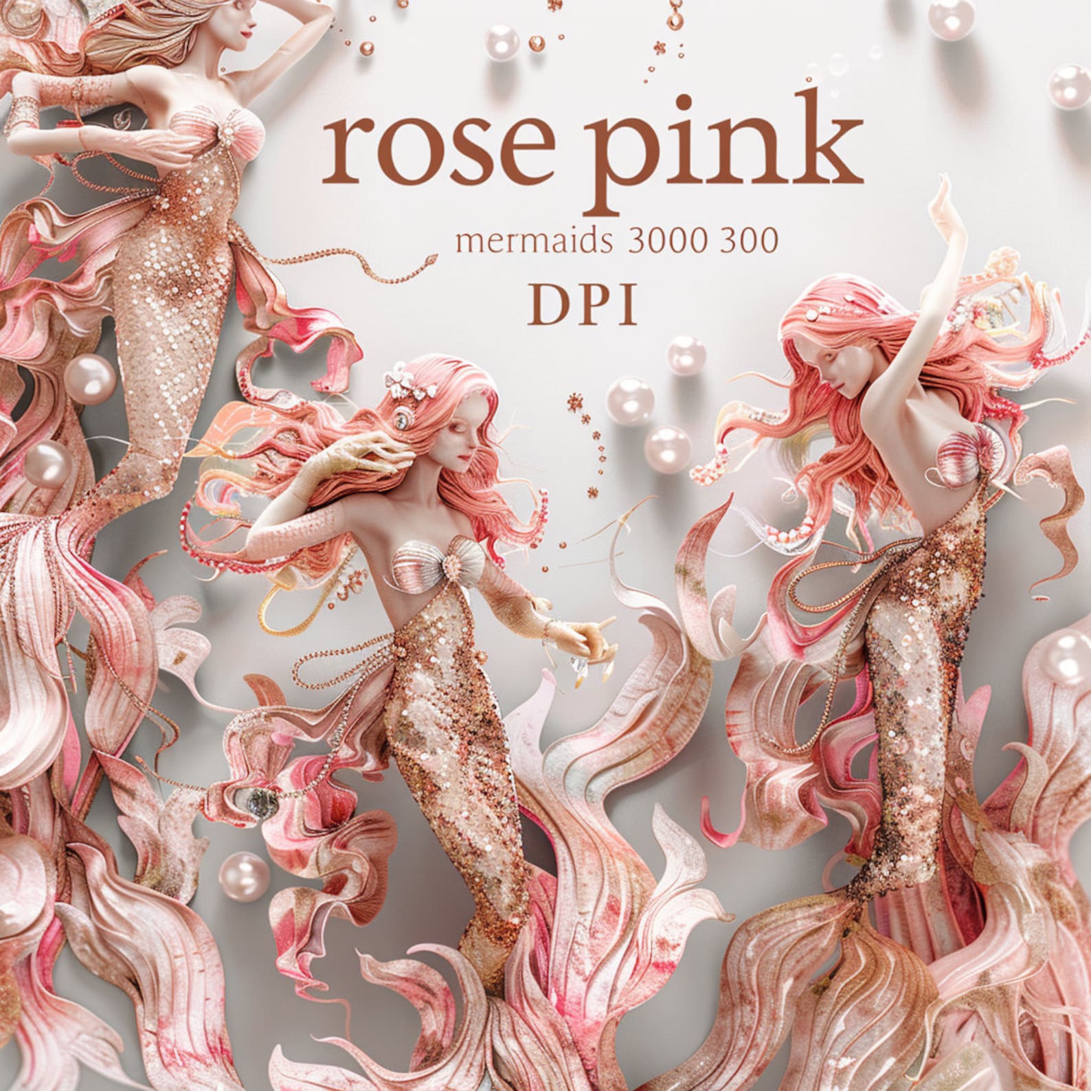 Pearl and Rose Pink Mermaids Clipart Set - Boho Ocean Elements, 22 ...
