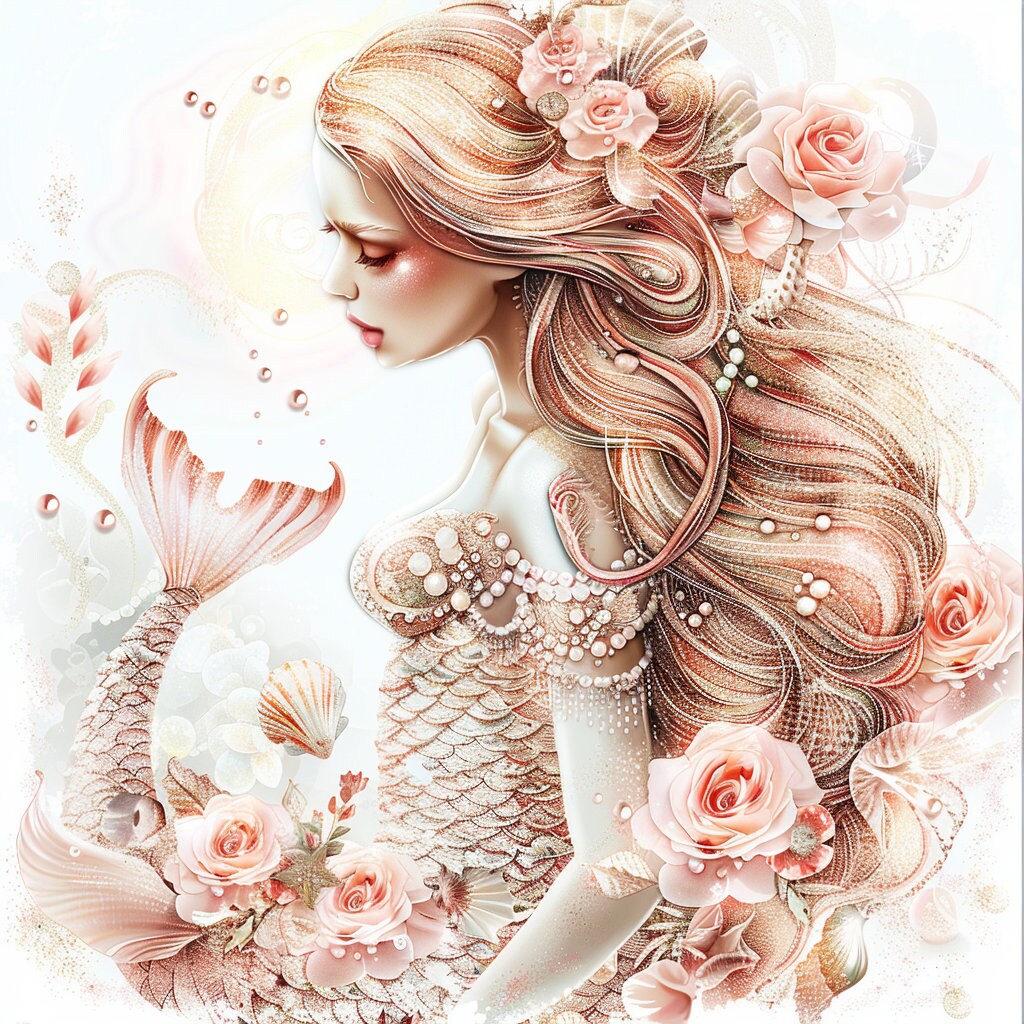 Pearl and Rose Pink Mermaids Clipart Set - Boho Ocean Elements, 22 ...