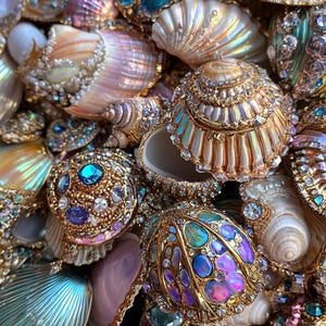 Realistic 600 DPI Gold Gilded Seashell Collection - Luxurious Seashells ...