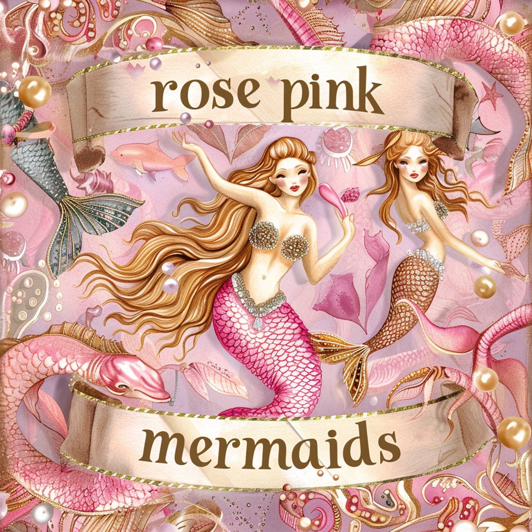 Ethereal Watercolor Pink Mermaids Clip Art Set - High Quality 300 DPI ...
