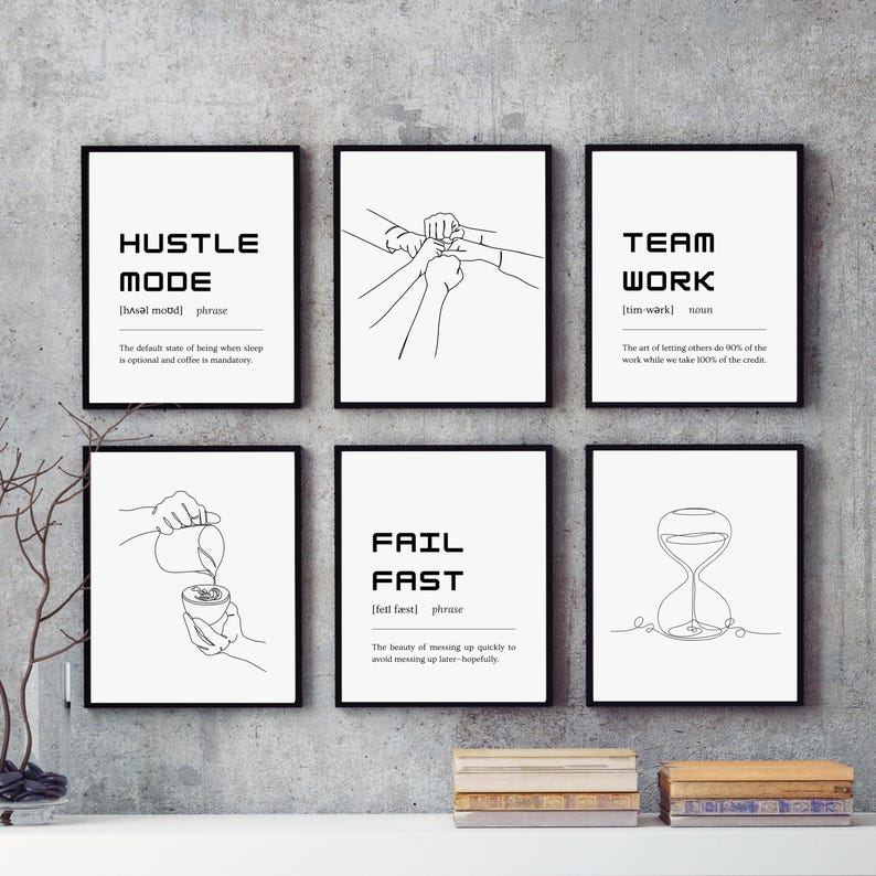 Funny Work Definitions 02 Set of 6 Digital Wall Art, Office Decor ...
