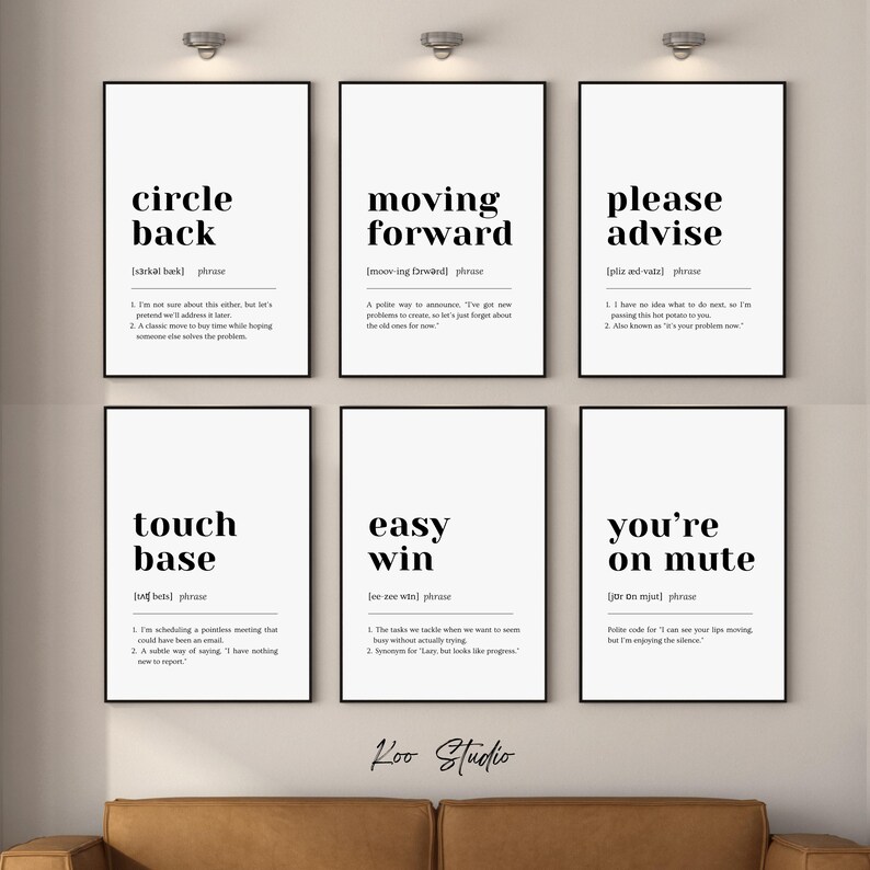 Funny Work Definition 01 Set of 6 Digital Wall Art Prints, Minimalist ...