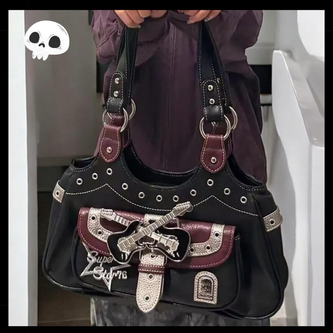 Black Handbags for Women Street Punk Fashion Leather Underarm Shoulder ...