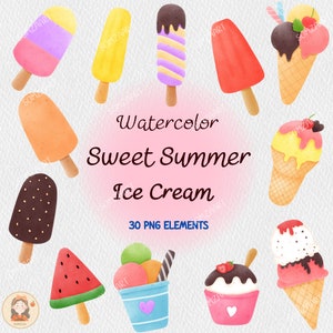 Ice Cream Clip Art, Watercolor Ice Cream, Popsicle Clipart, Summer Clip ...