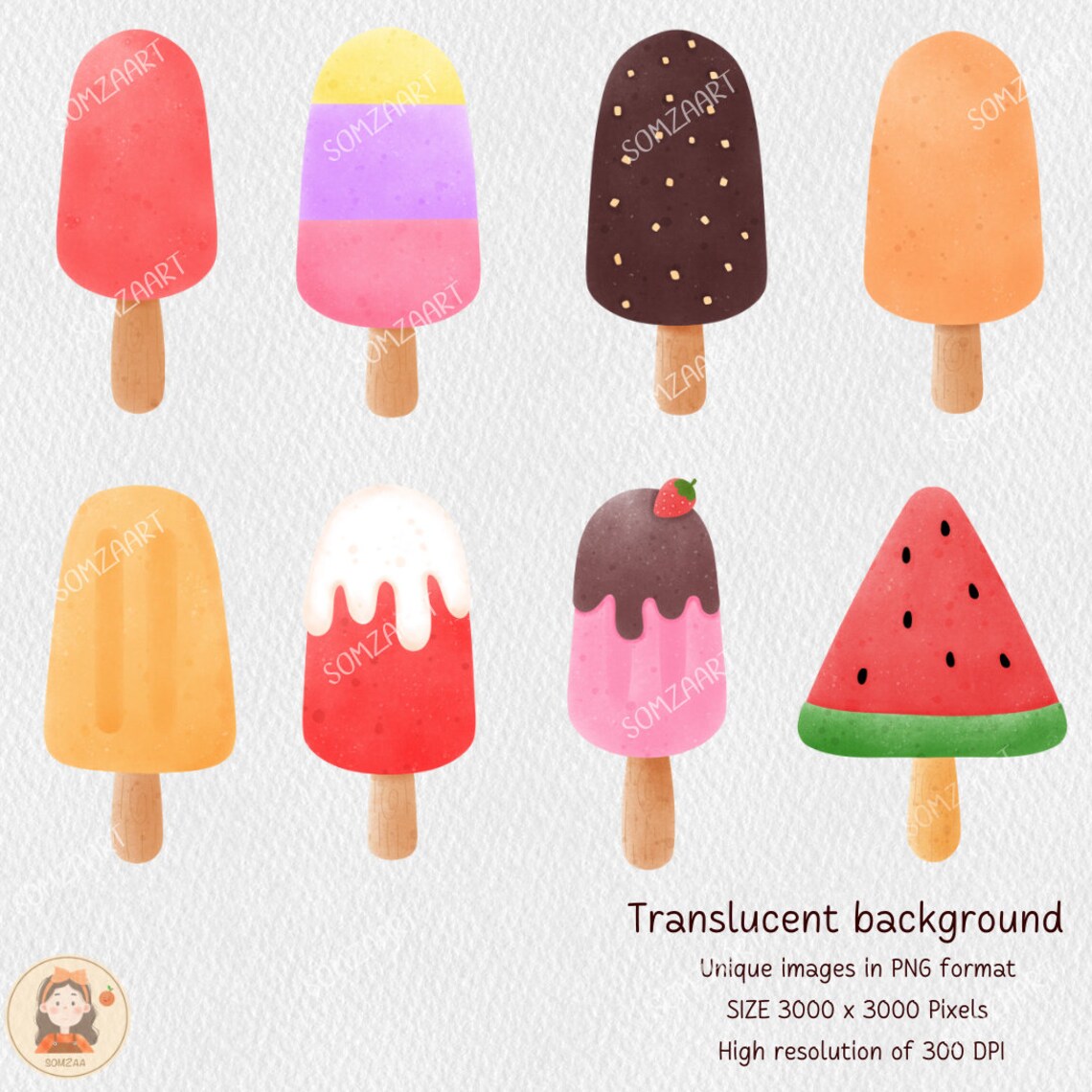 Ice Cream Clip Art, Watercolor Ice Cream, Popsicle Clipart, Summer Clip ...