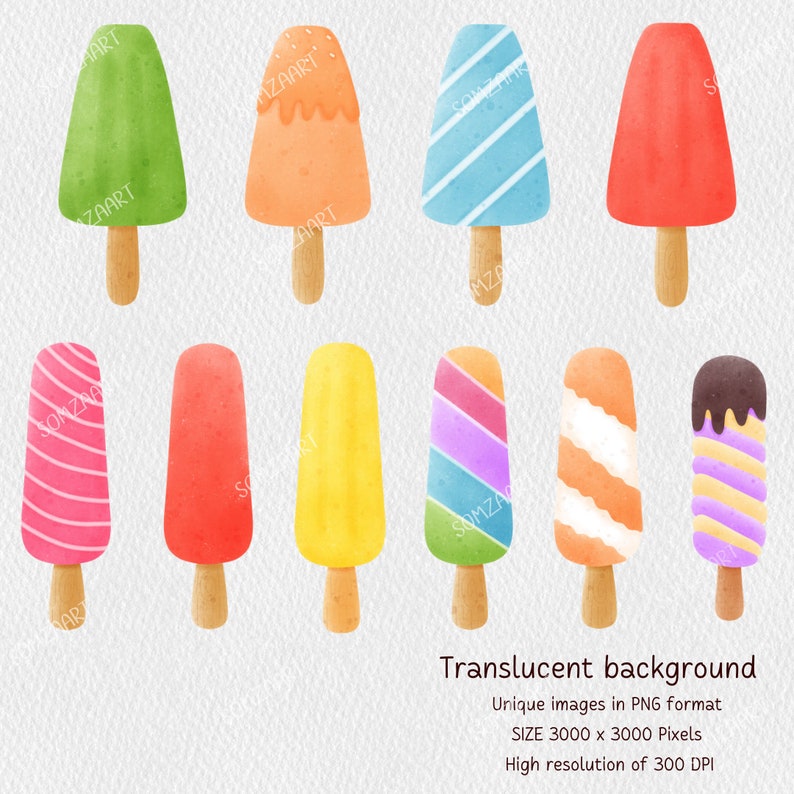 Ice Cream Clip Art, Watercolor Ice Cream, Popsicle Clipart, Summer Clip ...