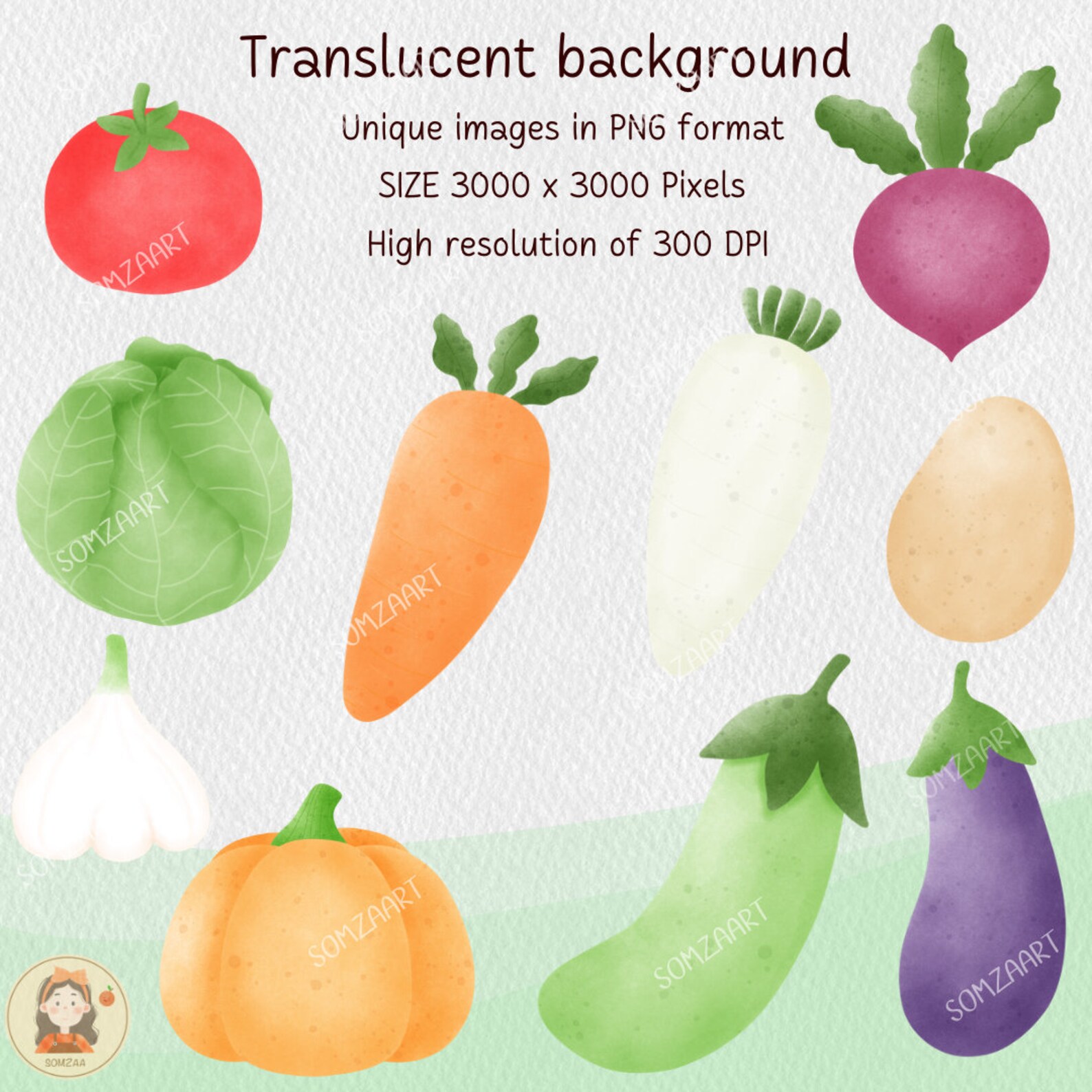 Cute Vegetable Clipart, Digital Download, Watercolor Vegetable, Garden ...