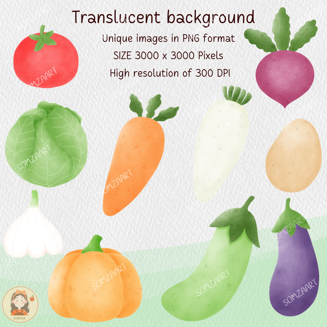 Cute Vegetable Clipart, Digital Download, Watercolor Vegetable, Garden ...