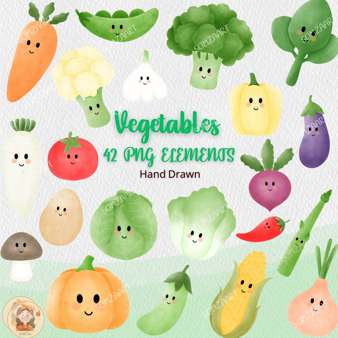 Cute Vegetable Clipart, Digital Download, Watercolor Vegetable, Garden ...