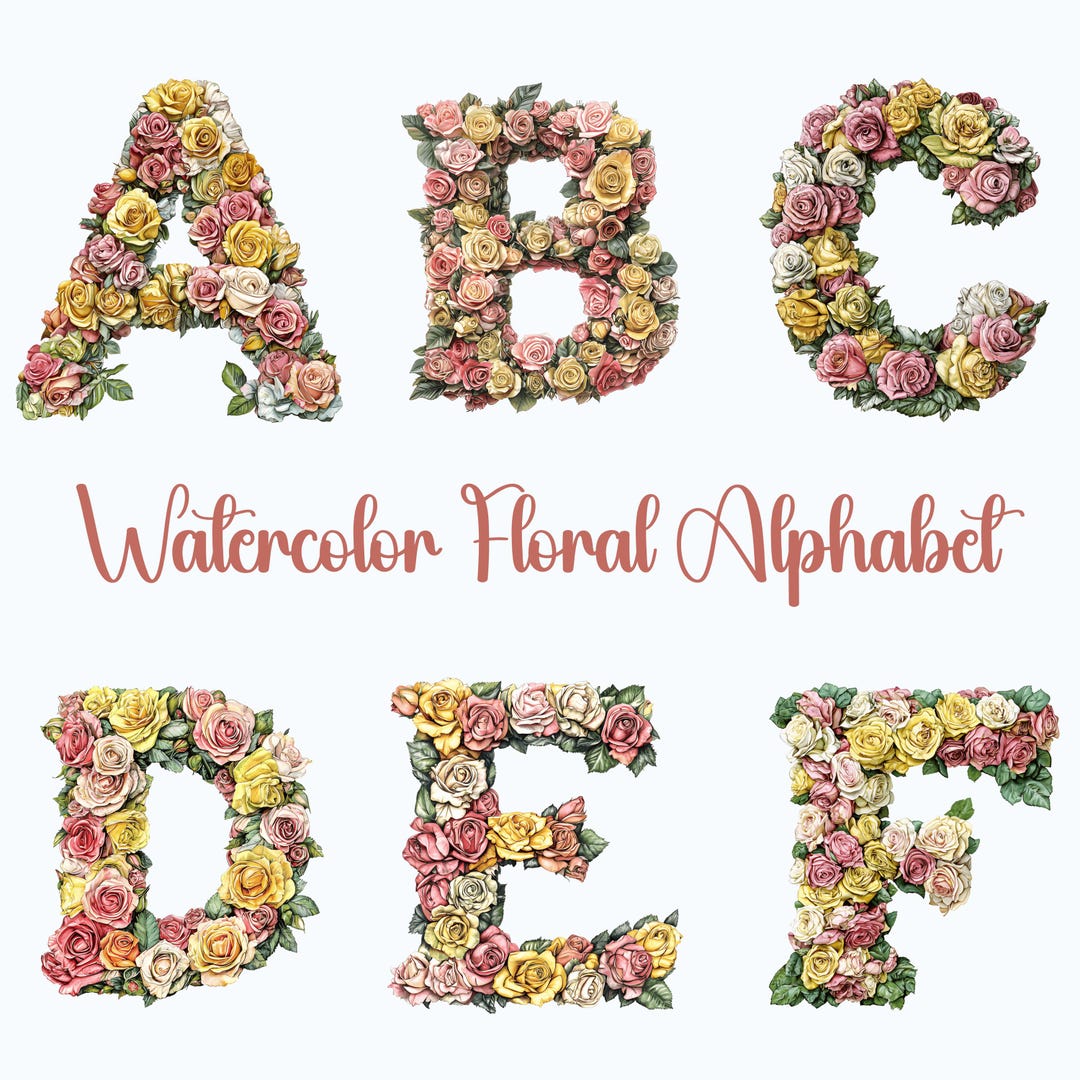 Watercolor Alphabet Clipart, Pastel Floral Alphabet, Floral Letters ...