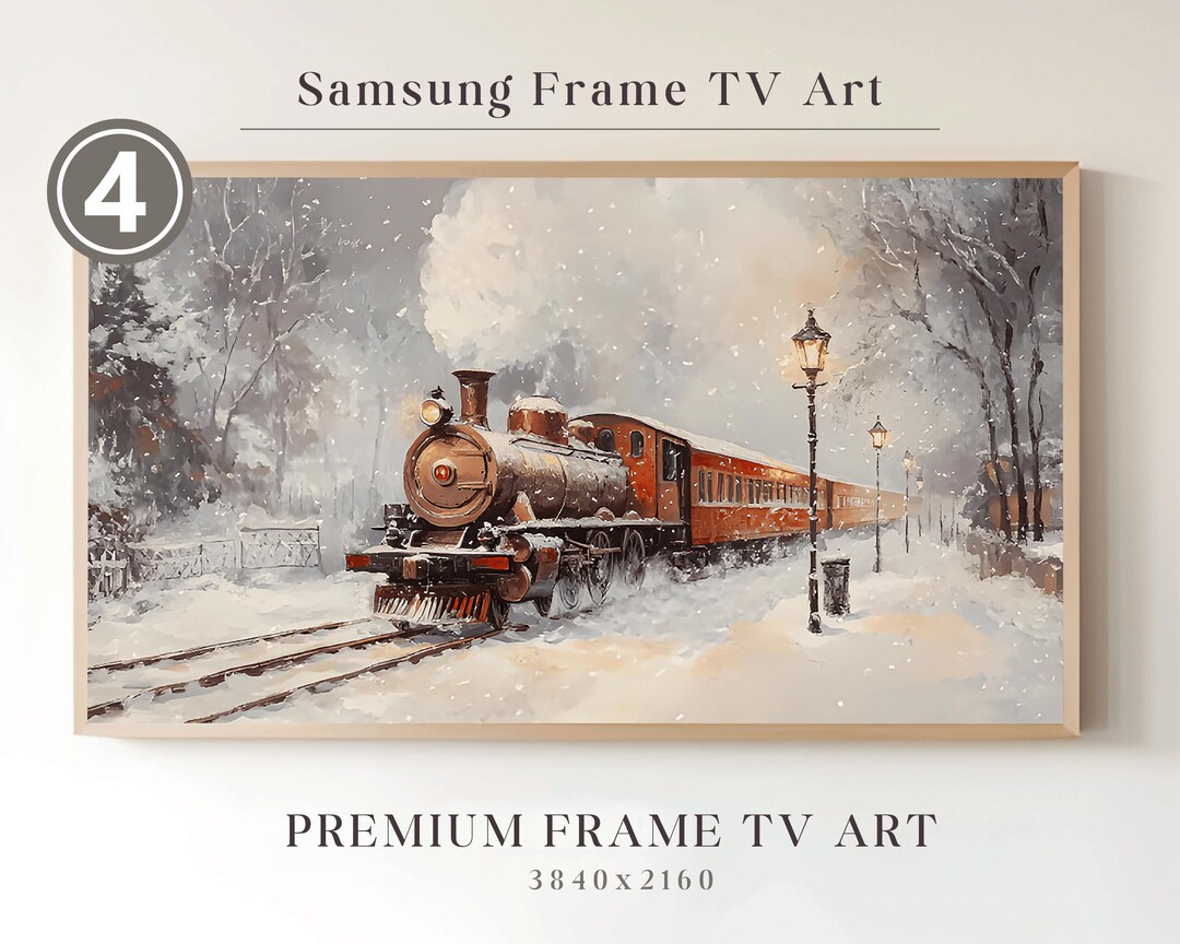 Vintage Christmas Train Frame TV Art | Snowy Winter Landscape for ...