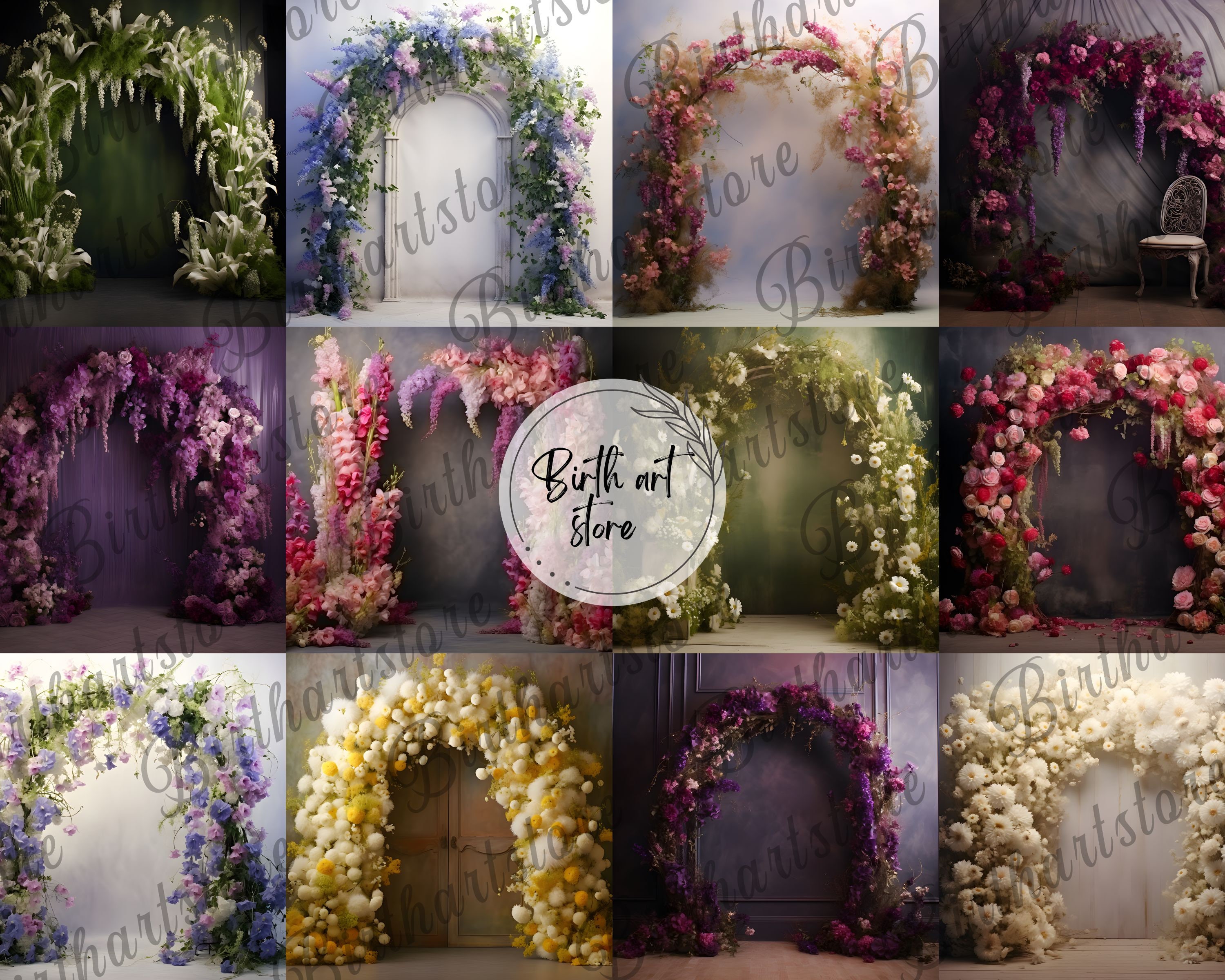 Birth Month Flower Frame Backdrops I Maternity Backdrop I Birthday ...