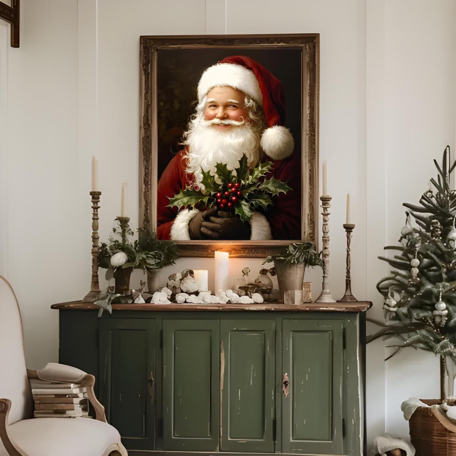 Santa Claus Portrait, Vintage Santa Christmas Decor, Holiday Season ...
