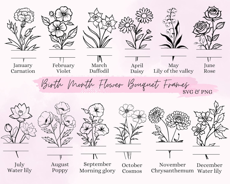 Birth Month Flower SVG, Birth Flower Monogram Svg, Birth Month Flower ...