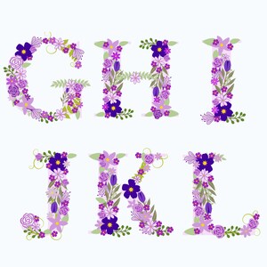Floral Alphabet Clipart, Lavender Letter Graphics, Watercolor Floral ...