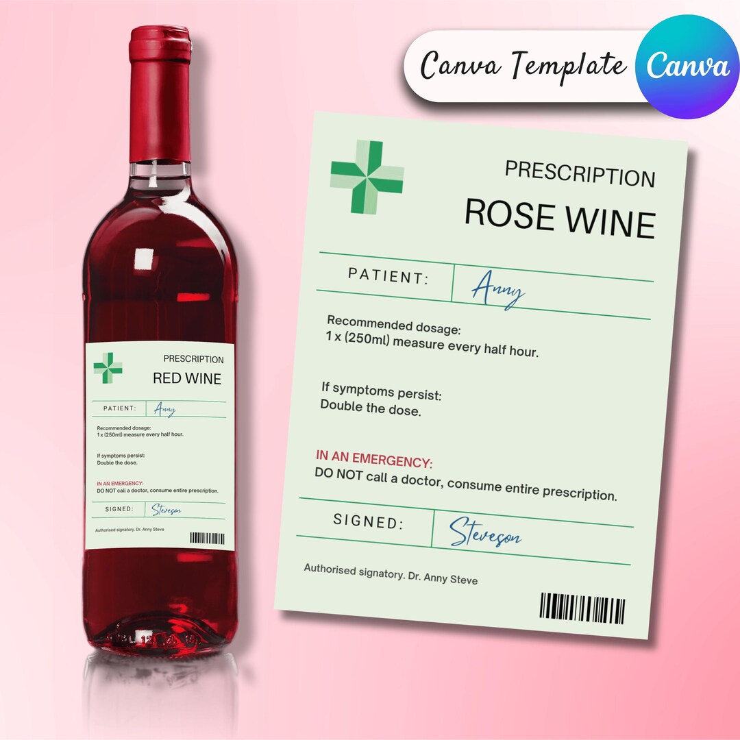 Custom Prescription Wine Bottle Label, Personalized Funny Novelty ...