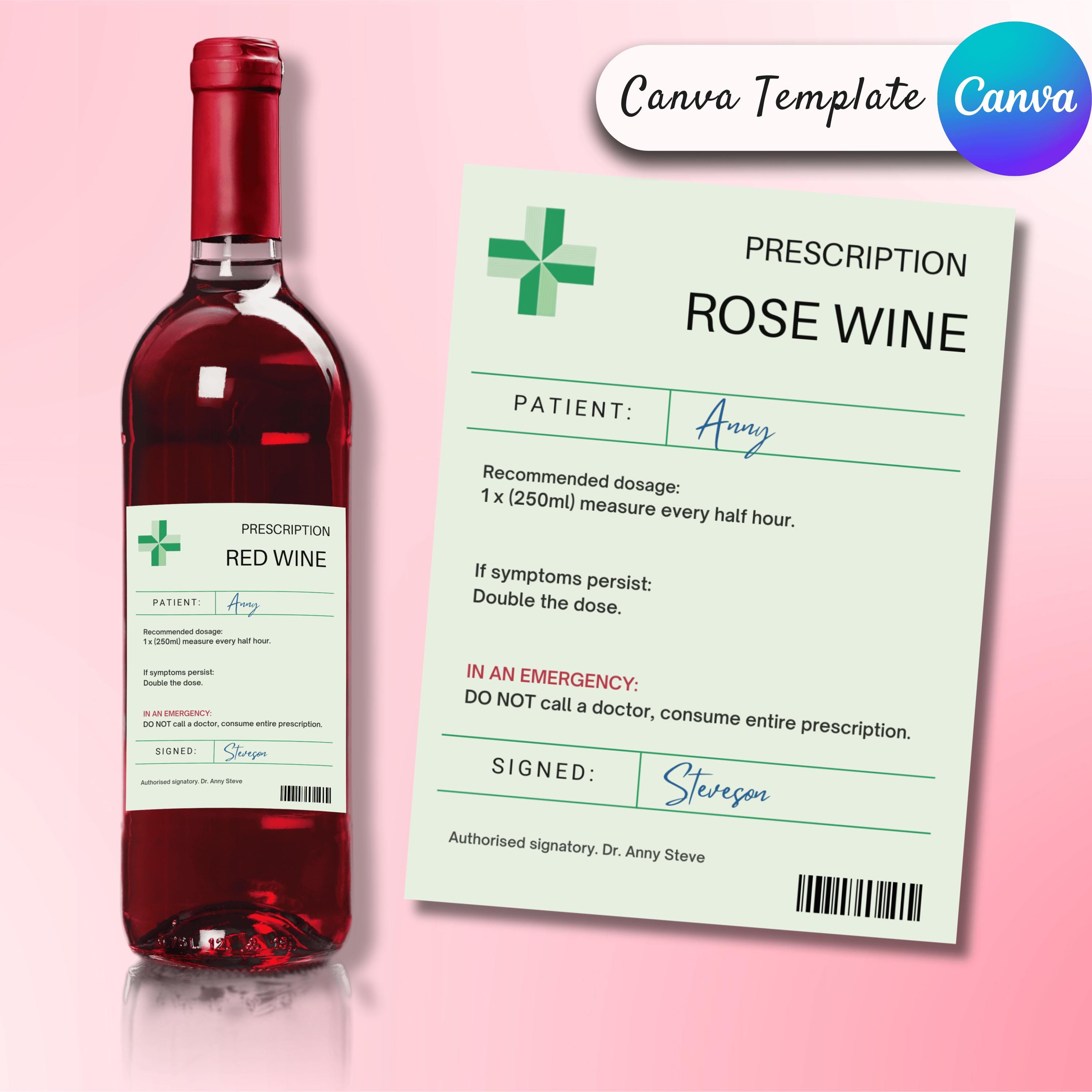 Custom Prescription Wine Bottle Label, Personalized Funny Novelty ...