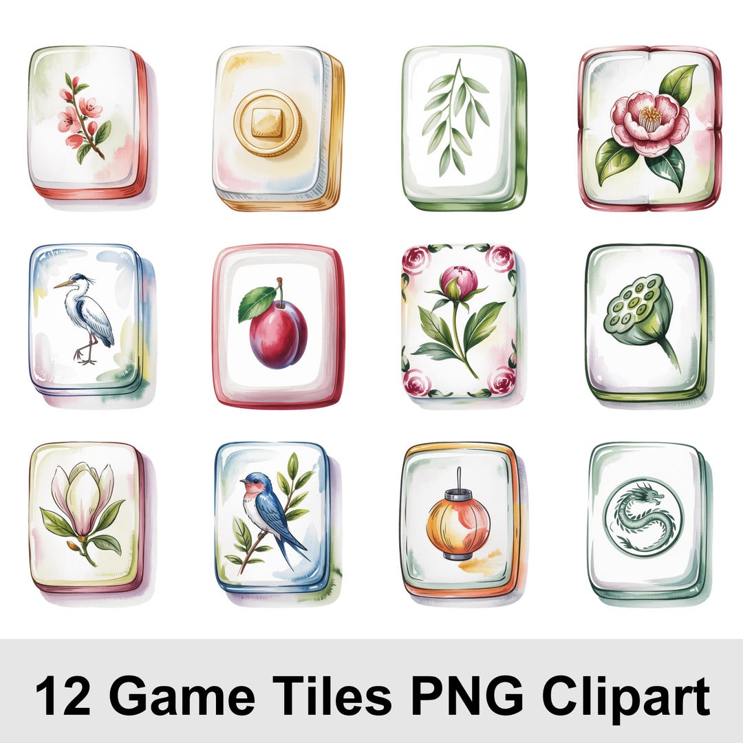 Watercolor Mahjong Tiles Clipart Full Set | PNG Pack | Asian Aesthetic ...