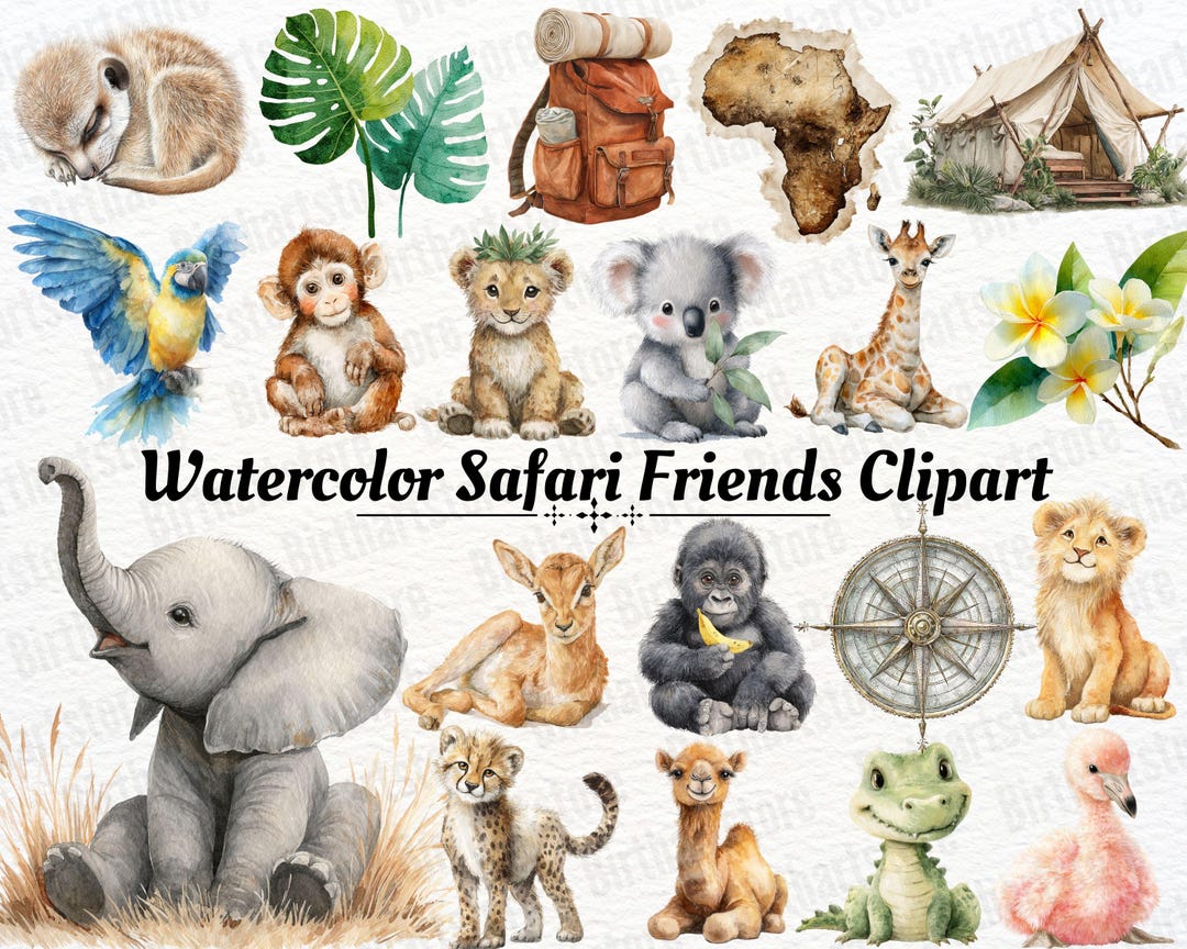 Cute Baby Safari Animal Clipart PNG, Jungle Baby Animals PNG Clipart ...