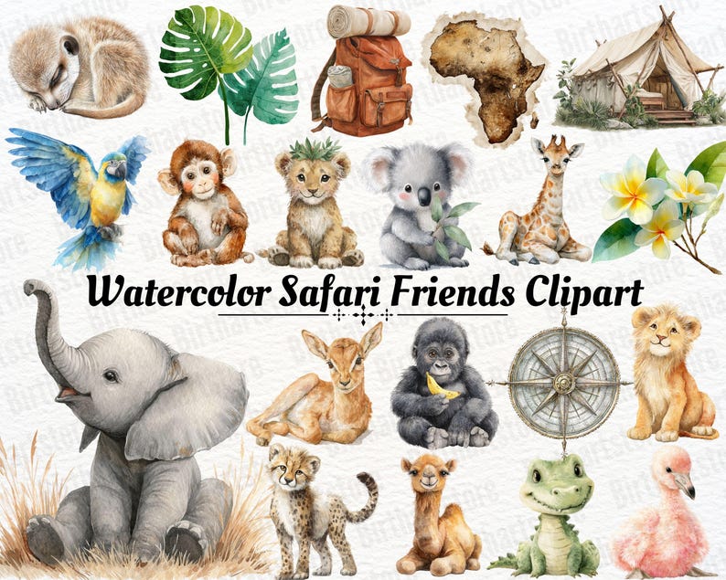 Cute Baby Safari Animal Clipart PNG, Jungle Baby Animals PNG Clipart ...